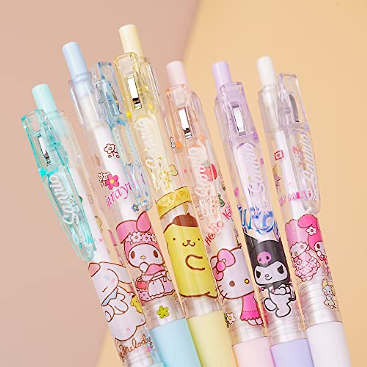 FourFine 6 Pcs Kawaii Pens Anime Kitty Pen Merchandise Black Ink 0.5mm Ballpoint Pens Cat Office School Supplies for Girls Women Press Gel Pen