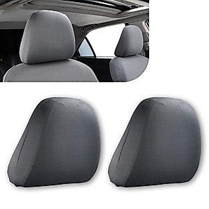 Jawmoy 2 PCS Car Seat Cushion Headrest Cover, Stretch Fabric Soft Breathable Full-Surround Dust Cover, Telescopic Opening Seat Headrest Protector, Universal Accessories for Most Cars (Dark Gray)