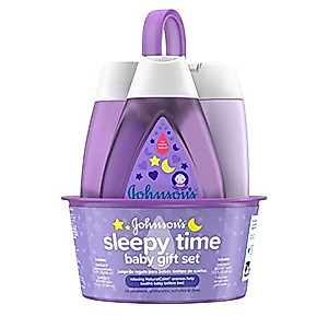 Johnson's Sleepy Time Bedtime Baby Gift Set with Relaxing NaturalCalm Aromas, Bedtime Baby Bath Shampoo, Wash & Lotion Essentials, Hypoallergenic & Paraben-Free, 4 Items