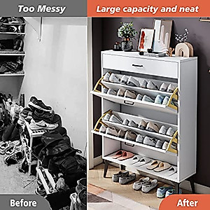 ME2 Shoe Cabinet for Entryway with 1 Slide Drawer & 2 Flip Drawers, Freestanding Shoe Rack Storage Organizer (White)