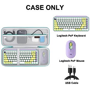 Canboc Hard Carrying Case for Logitech POP Keys Mechanical Wireless Keyboard and POP Wireless Mouse, Mesh Pocket fits Cables, USB Receiver, Spare Keycaps and More Accessories, Mint Green