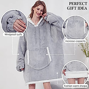 Viviland Hoodie Sherpa Blanket Sweatshirt Soft Warm Plus Large Front Pocket Tv Blankets for Adult, Grey