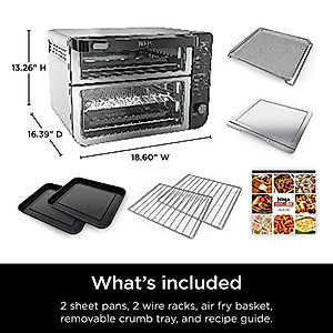 Ninja DCT401 12-in-1 Double Oven with FlexDoor, FlavorSeal & Smart Finish, Rapid Top Oven, Convection and Air Fry Bottom Oven, Bake, Roast, Toast, Air Fry, Pizza and More, Stainless Steel