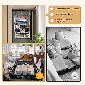 Surblue Hanging Shelves Travel Compression Packing Cube for Carry-on Luggage Suitcase Collapsible Transformable Garment Closet Organizers Large Capacity, Beige, XXL