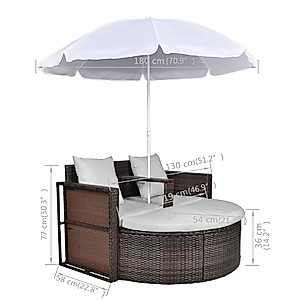 vidaXL Garden Bed with Parasol Brown Poly Rattan