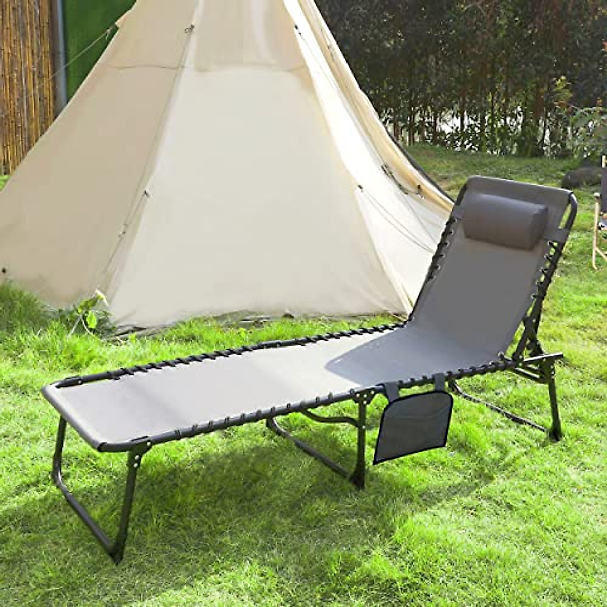 VEIKOU Chaise Lounge Chair 5-Position, Lounge Chairs for Outside, Upgraded Adjustable Sun Lounger, Folding Outdoor Lounge Chairs for Lawn Patio Pool Beach Sunbath, Deep Grey