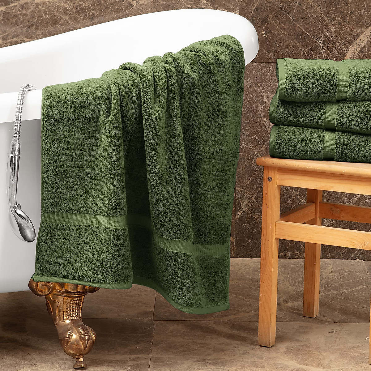 Towel Bazaar Premium Turkish Cotton Super Soft and Absorbent Towels (8-Piece Towel Set, Moss Green)