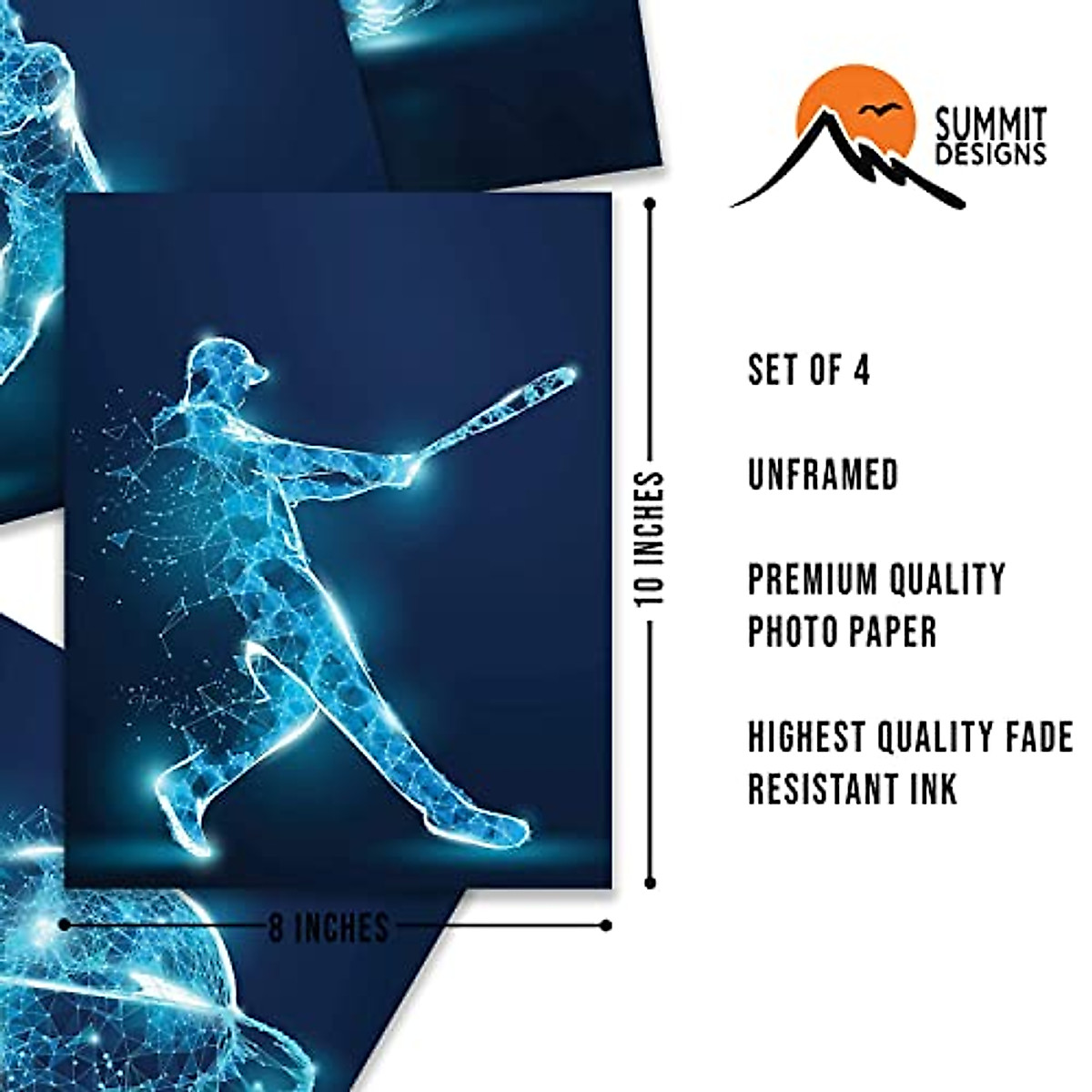 Baseball Wall Art Prints - Set of 4 (8x10) Unframed Baseball Posters - Baseball Room Decor For Men Kids Teenagers - Baseball Poster Set For Bedroom Man Cave - Baseball Wall Decor Dorm - Baseball Boys Bedroom Decor - X-Ray