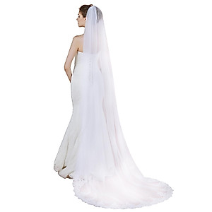 BEAUTELICATE Wedding Bridal Veil with Comb 1 Tier Lace Applique Chapel Length 90" White