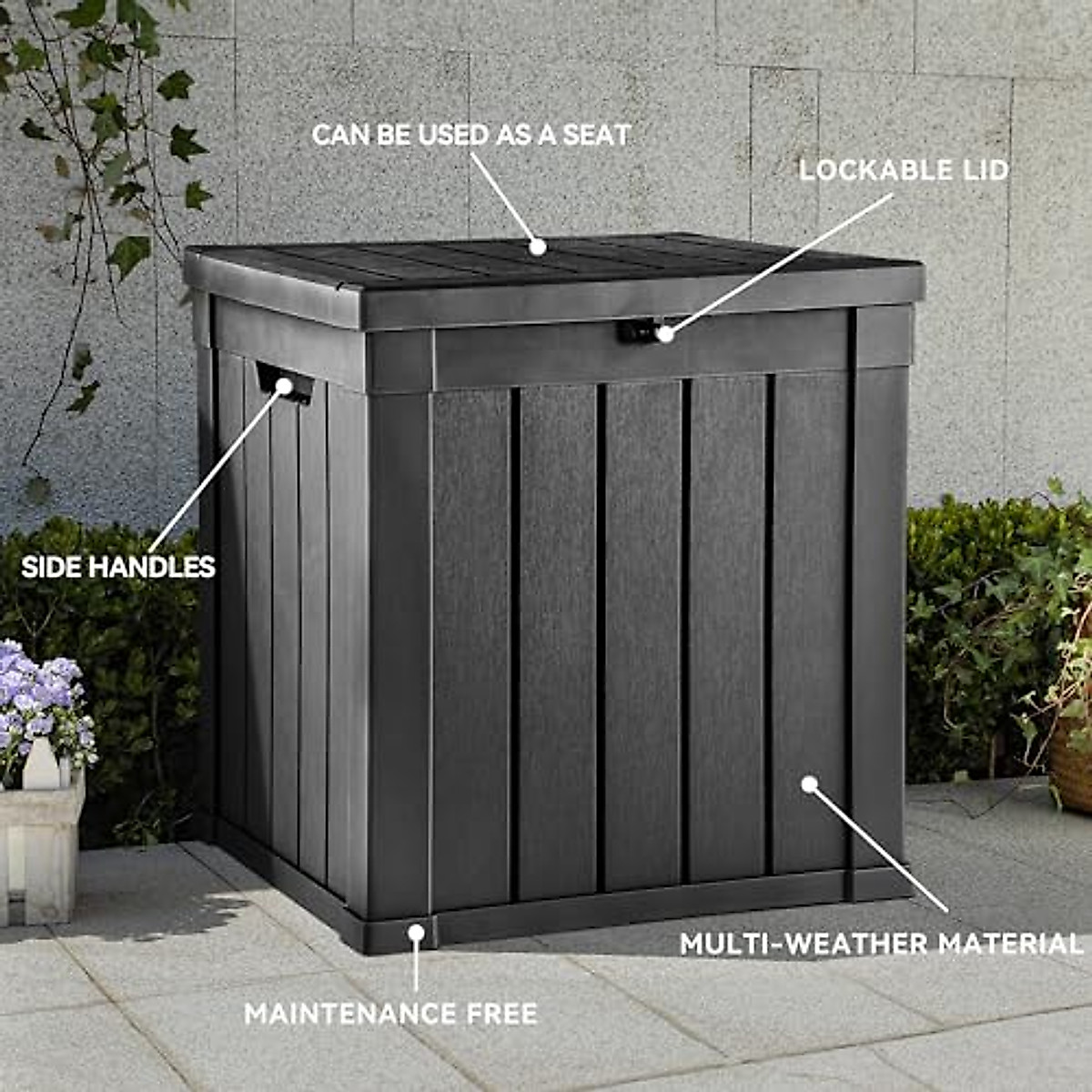 YITAHOME Deck Box, 51 Gallon Weather Resistant Outdoor Storage Container for Patio Cushions, Pool Supplies, Garden Tools, Lockable Lid and Side Handles, Black