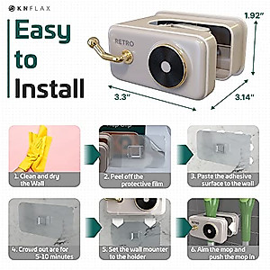 KN FLAX Broom Holder Wall Mount Self Adhesive Broom Gripper, Cleaning Supplies and Household Hanger for Storage, Laundry and Apartment Room, Must Have Organizer, Multi-Functional Holders - Green