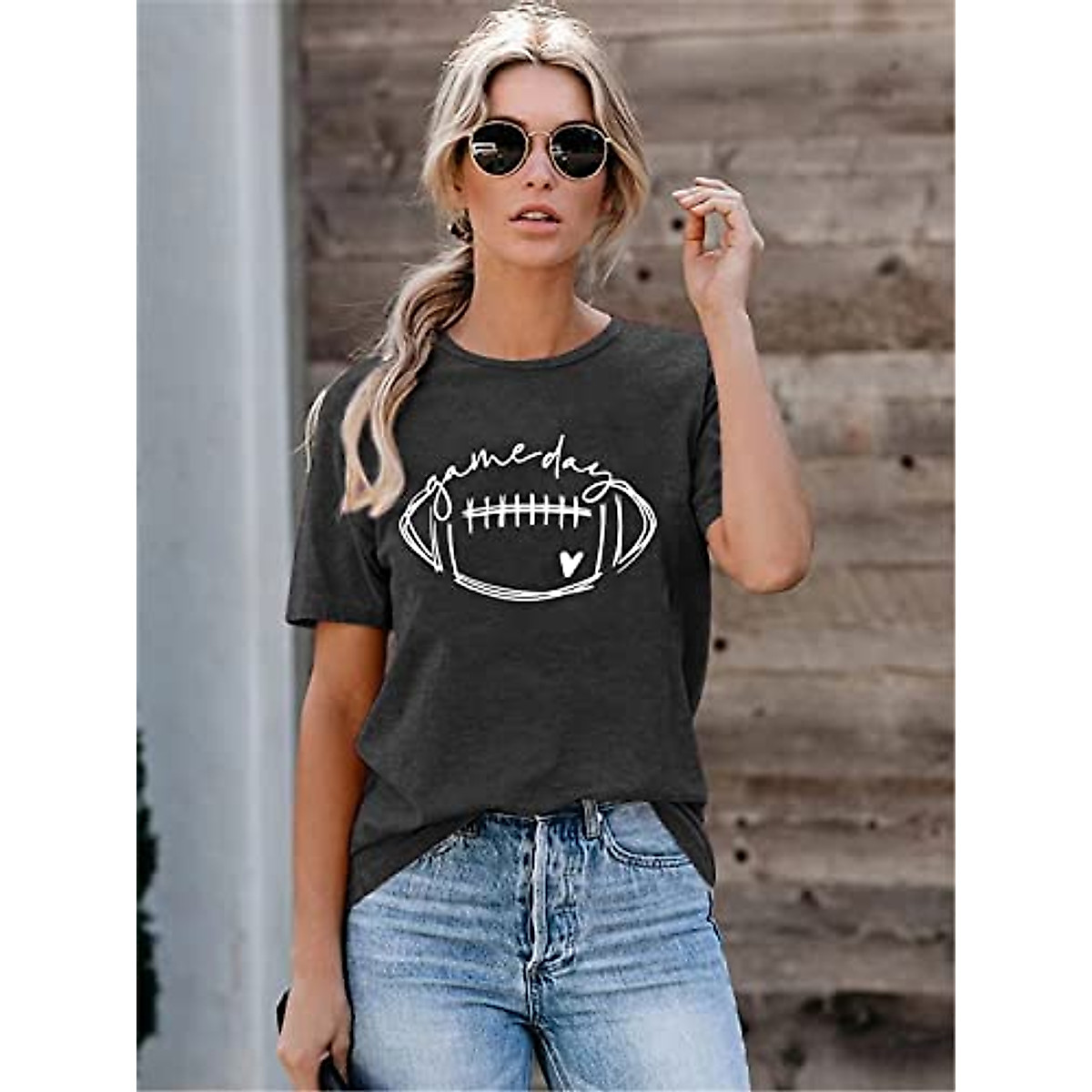 Game Day Football T Shirts Women Football Mom Tee Tops Funny Sunday Casual Short Sleeve Tee Shirts