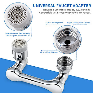 BaoTom Faucet Extender for Bathroom Sink, Universal 1080° Robotic Arm Swivel Faucet Aerator, Brass Sink Faucet Attachment with 2 Water Outlet Modes, for Kitchen & Bath Faucet Parts Replacement