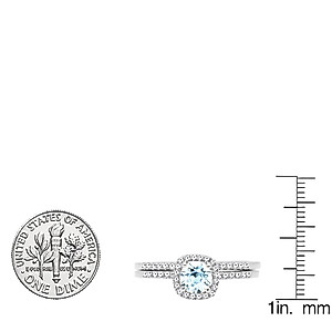 Dazzlingrock Collection 5 MM Round Aquamarine & Diamond Halo Wedding Ring Set in 14K White Gold, Size 7