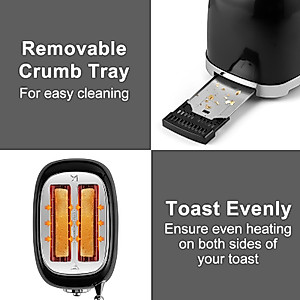 CUSIMAX Toaster 2 Slice with Extra Wide Slots for Bagels, Stainless Steel Toaster with 6 Toast Settings and 4 Functions, Bagel, Cancel, Defrost & Reheat, Removable Crumb Tray, Retro Toaster Black