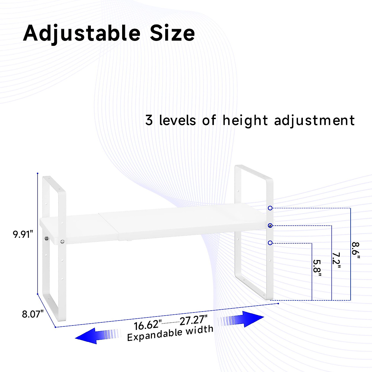 KIKIBRO Expandable Cabinet Shelf Organizer, Stackable Kitchen Pantry Counter Storage, Adjustable Closet Cupboard Stand Rack Risers Spice Organization 80LBS Heavy Duty White Small 1 Pack