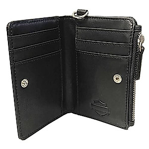 Harley-Davidson Women's Rockin' Roses Bar & Shield Small Zip Wallet - Black