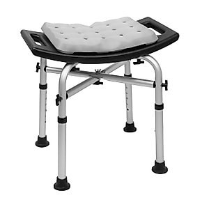 KMINA - Heavy Duty Shower Stool Padded (330 lb) with Double Reinforced Crossbar and Cushion, Shower Stool for Inside Shower, Shower Chair for Bathtub, Black Shower Seat Free Assembly - Made in Europe