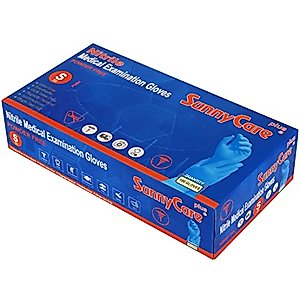 100Pcs SunnyCare 8201 Blue Nitrile Medical Exam Gloves Powder Free Chemo-Rated (Non Vinyl Latex) 100/box Size: Small