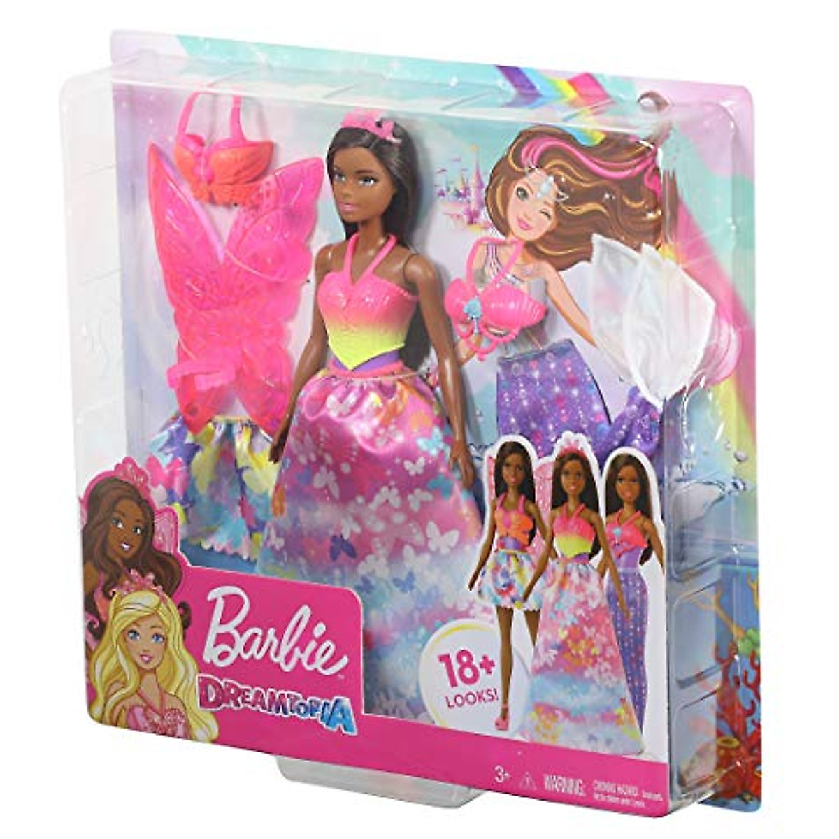 Barbie Dreamtopia Dress Up Doll Gift Set, approx. 12-inch, Brunette with 3 Fashions