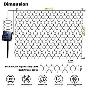 Solar Net Lights Outdoor Mesh Lights Waterproof with 8 Lighting Modes, Auto On/Off, 200 LED Starry Fairy String Lights Backyard Patio Twinkling Lights Wall Roof Wedding Party Decor(9.8ftx6.6ft,White)