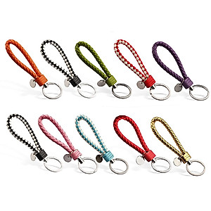 SEADEAR Braided Leather Keychain 10PCS Random Color Weave PU Key Pendant Car Key Ring Accessories for Car Key Purse Bag