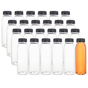 zmybcpack 24 Pack 8oz (250 ml) Clear PET Plastic Juice Bottles with Caps - Bulk Beverage Containers with Tamper Evident Lids- Plastic Smoothie Bottles for Juice, Milk, Homemade Beverage