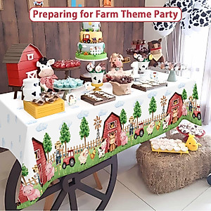 Heboland 3 Pieces Farm Animal Birthday Party Supplies Tablecloth, Large Size 54 x 108 Inch Rectangular Plastic Table Cover, Barnyard Birthday Party Supplies Decorations for Baby Shower Boys Girls