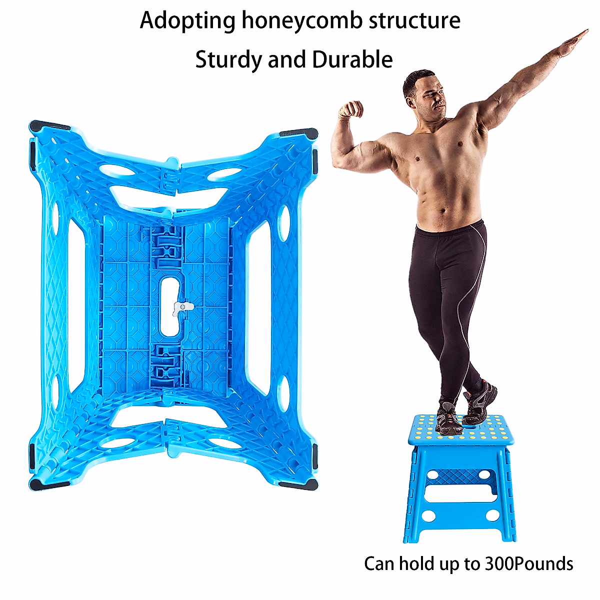 Non-Slip Folding Step Stool, Sturdy Safe Enough - Holds up to 300 Lb - 13 inch Footstool for Adults or Kids, Folding Ladder Storage/Opens Easy, for Kitchen,Toilet,Camping (Blue),Pack of 2