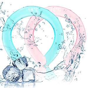 Neck Cooling Tube 2 Pcs Wearable Cooling Neck Wraps Reusable Neck Cooler Heat Cooling Cold Pack Summer Heat Relief for Summer Hot Flashes and Fever, Pink and Blue