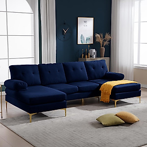 PEIHONGET U Shaped Sectional Couch, Convertible Sectional Sofa Couch, U-Shaped Modern Fabric Modular Sofa, 4 Seat Sofa Set for Living Room (blue)
