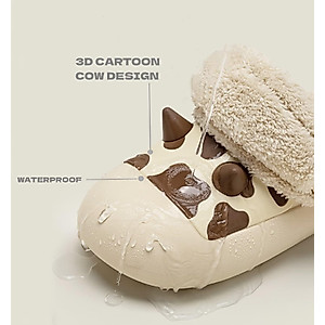 Yooname Cute Cartoon Cow Animals Boot Slipper With Kids,Fluffy Warm Soft Fall Winter Home Slippers For Indoor Outdoor,Christmas Gift For Girls Boys Kids