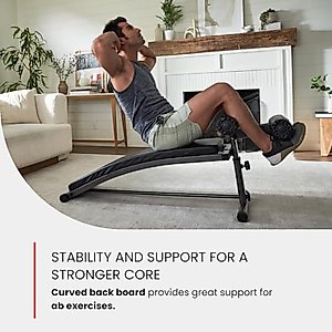 Finer Form Sit Up Bench with Reverse Crunch Handle for Ab Bench Exercises - Abdominal Exercise Equipment with 3 Adjustable Height Settings (Black)
