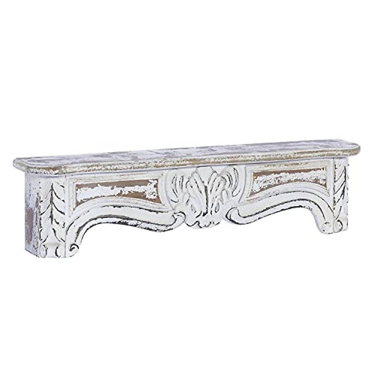 Deco 79 Wood Scroll Distressed 1 Shelf Wall Shelf, 36" x 6" x 9", White