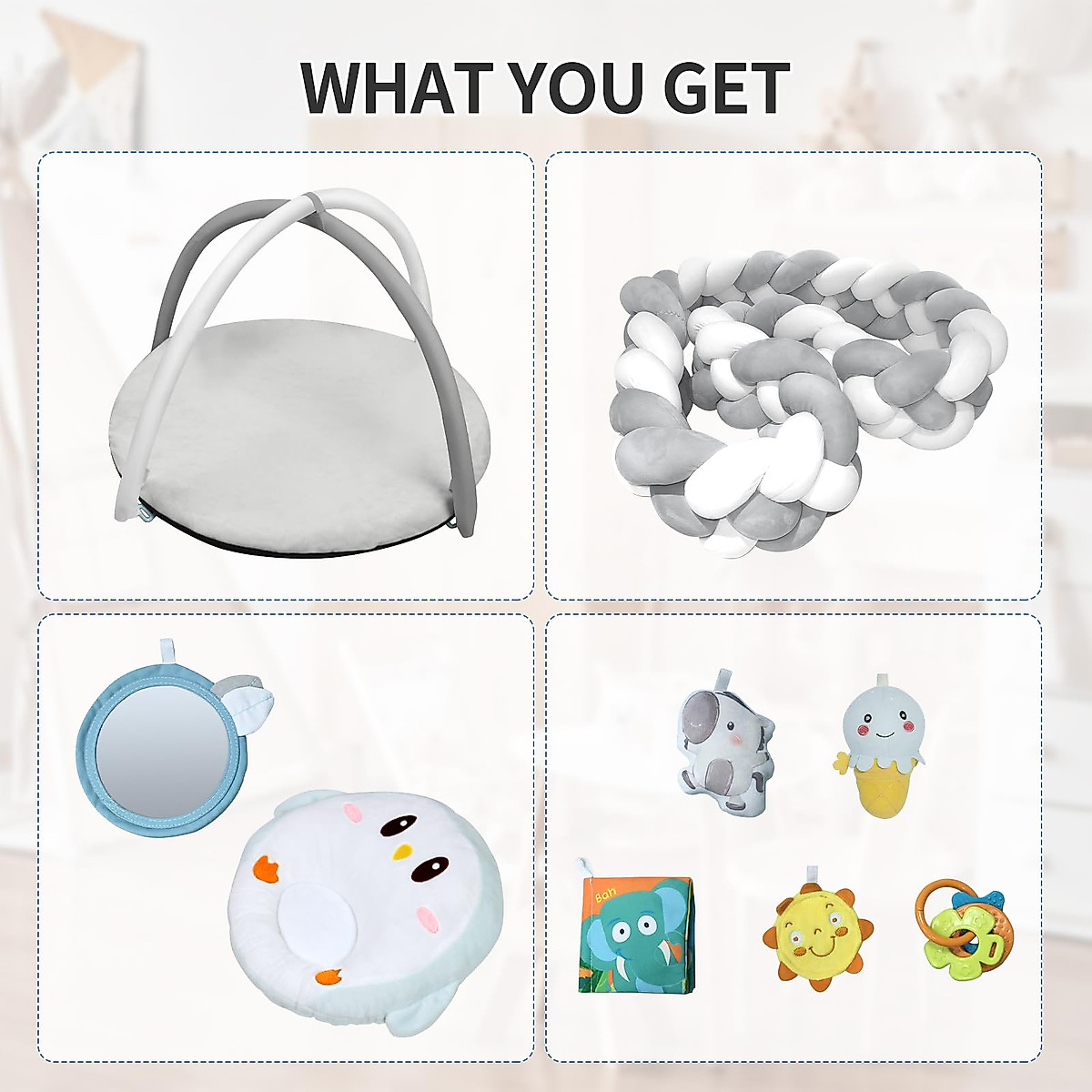 Yacul Baby Play Gym Mat, Thick Soft Baby Gym Tummy Time Activity Mat with Detachable Toys, Stage-Based Developmental Activity Gym & Play Mat for Baby to Toddler