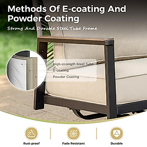 MIXPATIO 4 Piece Patio Furniture Set, All Weather Wicker Outdoor Sofa with 5.5" Cushions, 2 Fixed Chairs, 3-Seat Sofa with Wood Grain Coffee Table, Patio Conversation Set for Porch, Backyard, Beige