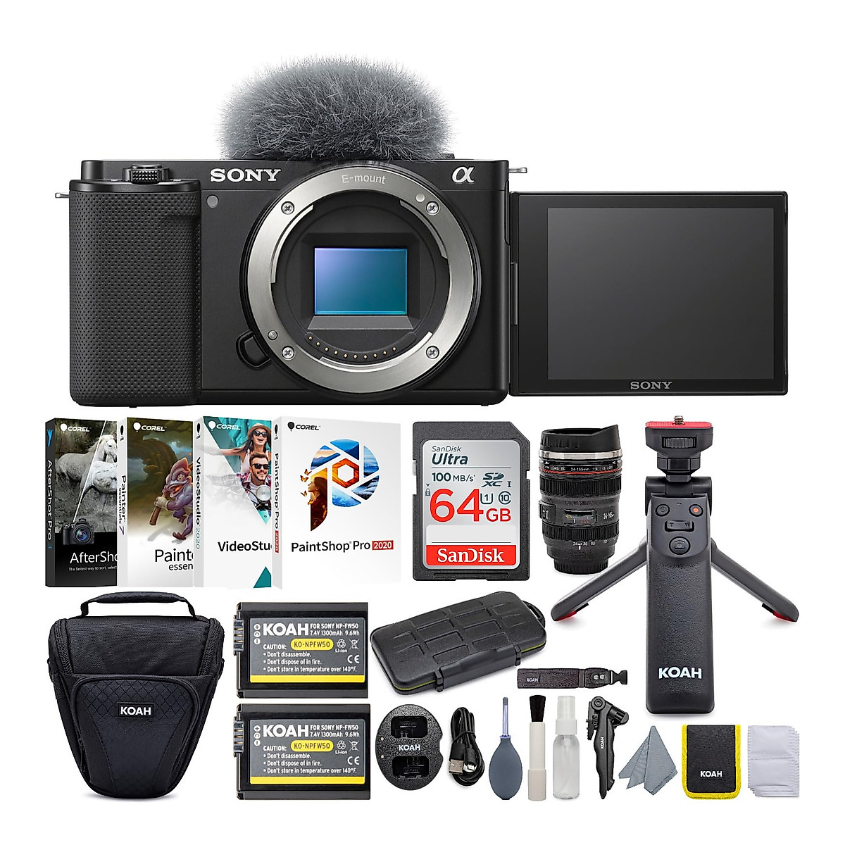 Sony Alpha ZV-E10 APS-C Interchangeable Lens Mirrorless Vlog Camera Body (Black) Content Creator's Bundle (8 Items)