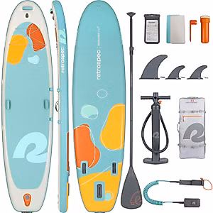Retrospec Weekender-Yogi 10' Extra Wide Inflatable Stand Up Paddleboard iSUP Bundle w/ paddle board carrying case, aluminum paddle, removable fins, pump & phone case