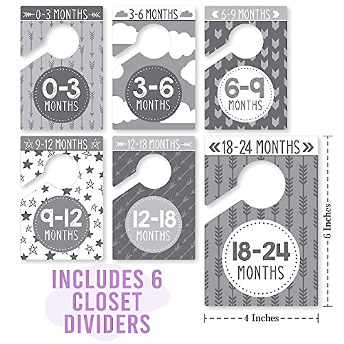 6 Hanger Dividers Baby Closet Size Dividers - Gray Closet Organizer Baby Closet Dividers, Baby Closet Organizer For Nursery Organization, Baby Essentials For Newborn Essentials, Nursery Closet Divider