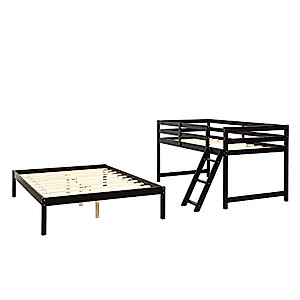 Twin Over Full Bunk Bed with Ladder, Solid Wood Bunk Beds Twin Over Full Size with Guardrail, Twin Over Full Bunk Bed Frame, Can Be Separated Into Twin/Full Size Bed, No Box Spring Needed (Espresso)