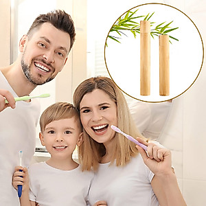 Wilzing 4 Pieces Bamboo Toothbrush Travel Case for Adults and Children, Travel Bamboo Toothbrush Holder Portable Toothbrush Storage Toothpaste Case Cover Box for Travel, Family, Camping, School