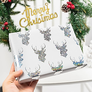 RUSPEPA Christmas Wrapping Paper, Jumbo Roll Wrapping Paper - White Shiney Reindeer Design for Holiday Gift Wrap - 24 Inches x 100 Feet