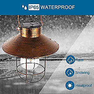 Miyole Solar Outdoor Lanterns 2 Pack, Hanging Solar Lights Outdoor, Metal Waterproof Solar Powered Light with Warm White Edison Bulb for Fence/Garden/Patio/Proch Decor