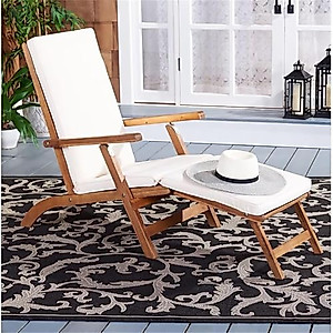 SAFAVIEH Outdoor Collection Palmdale Natural Brown Solid Wood/Beige Cushion Chaise Lounge Chair (PAT7015C)