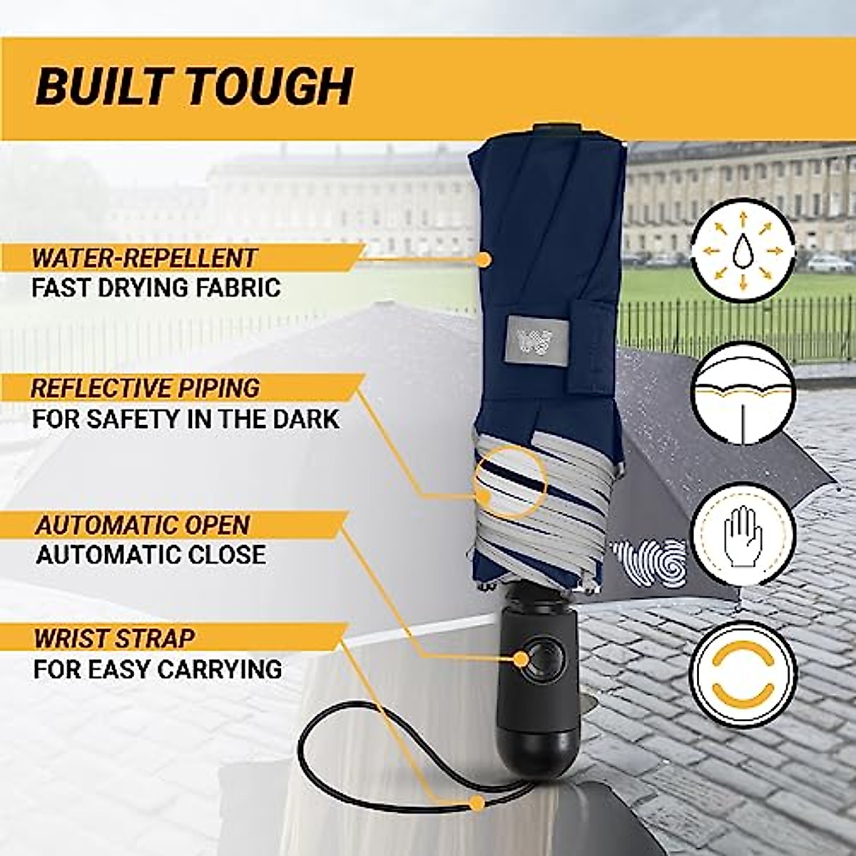 Weatherman Travel Umbrella - Windproof Compact Umbrella - Strong and Resists Up to 45 MPH Winds and Heavy Rain - Great Mini Umbrella For Backpack (Deep Ocean)