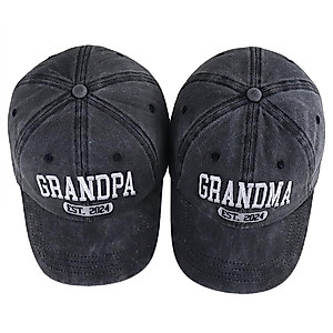 Grandpa and Grandma Est 2024 Hats for Men Women, New Grandparents Birthday Gifts for Baby Announcement, First Time Grandpa Grandma Baseball Cap Black