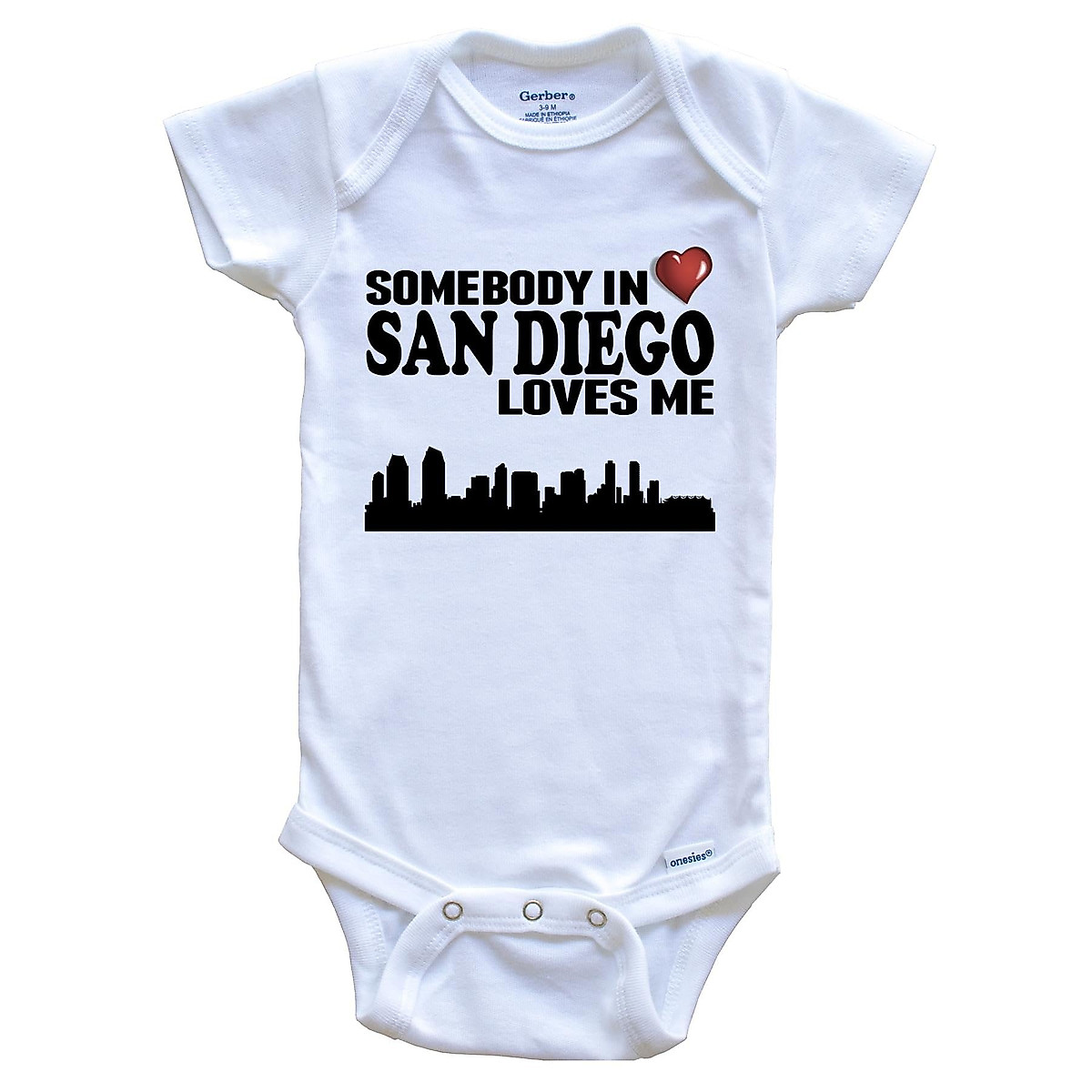 Somebody in San Diego Loves Me One Piece Baby Bodysuit, 18 Months White