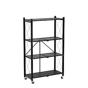 JOYBOS 4-Shelf Foldable Storage Shelves with Wheels, Heavy Duty Metal Shelving, No Assembly Organizer Wire Shelf Rack for Garage Kitchen, Basement, Pantry, Holds up to 1000 pounds…