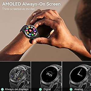 Military Smart Watch for Men 1.43" AMOLED Always-on Display Rugged Smart Watch with Call Fitness Tracker Watch with Heart Rate Sleep Monitor Outdoor Tactical Pedometer Smartwatch for iPhone Android