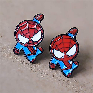 Lovely Cartoon Spider Man with Charm Section Web Brass Necklace Cool Jewelry for Women Girls (Earring)
